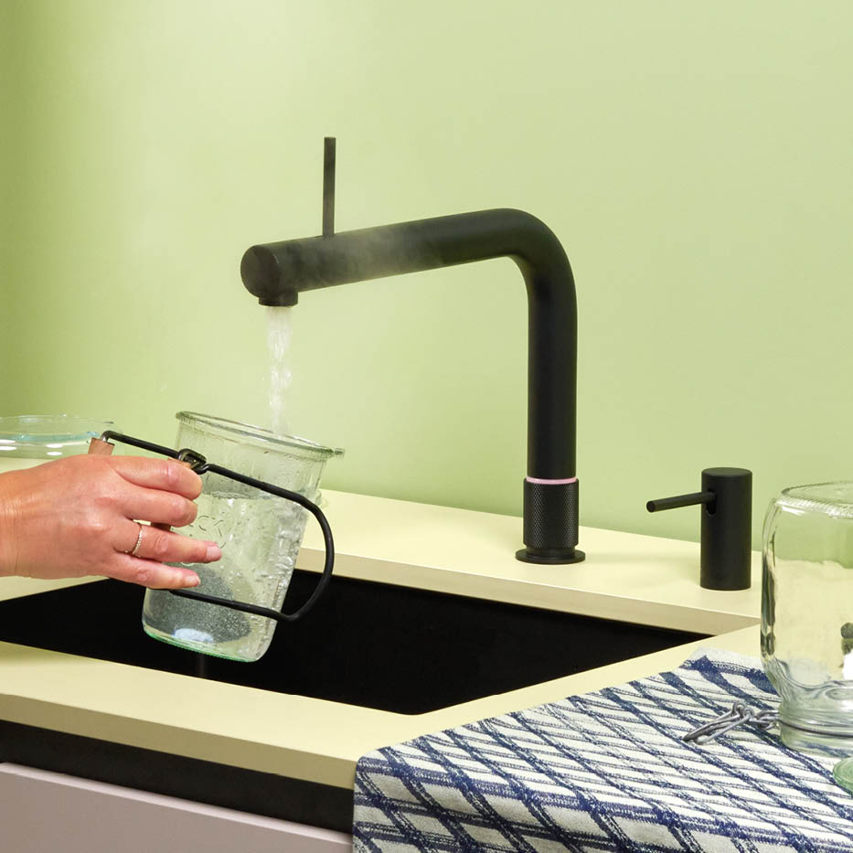 The Quooker black kitchen tap design for instant boiling water