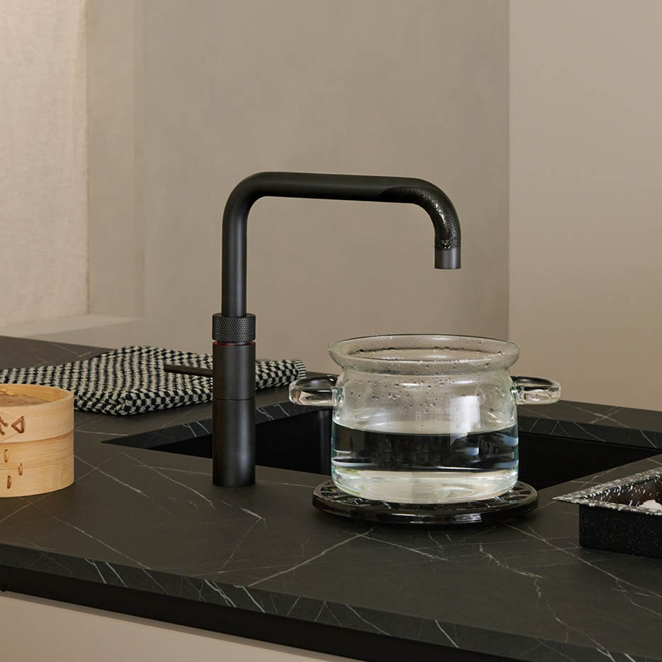 The Quooker black kitchen tap design for instant boiling water