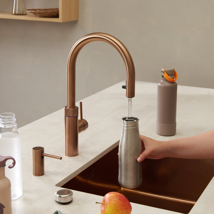 Quooker tap in rose copper finish