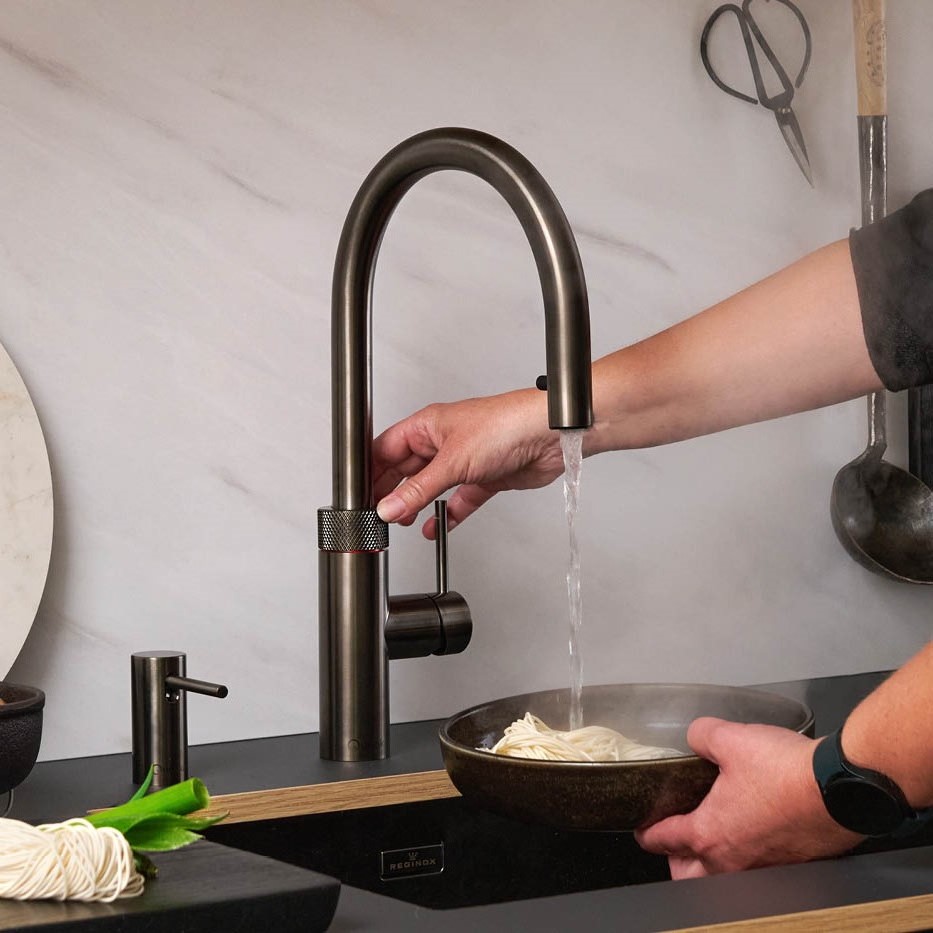 The Quooker gunmetal kitchen tap design for instant boiling water